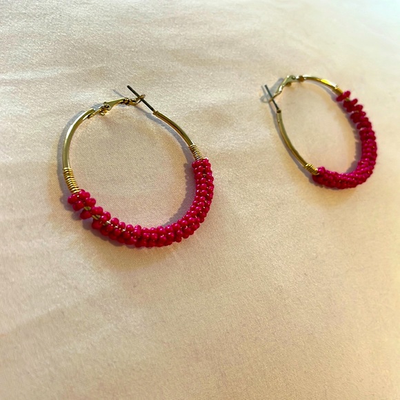 Jewelry | Beaded Pink Gold Hoop Earrings | Poshmark